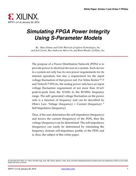PDF Simulating FPGA Power Integrity Using S Parameter Models