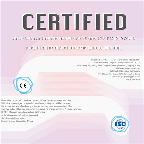 Seic Plastic Solar Eclipse Glasses Ce And Iso Certified Eclipse Shade For Direct Sun Viewing