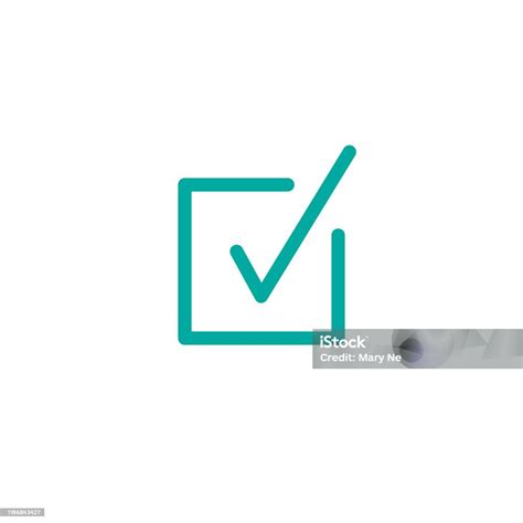 유효한 씰 아이콘입니다 제곱 상자에 파란색 진드기 플랫 Ok 스티커 아이콘입니다 흰색에 격리 단추를 수락합니다 고름에 대한 스톡