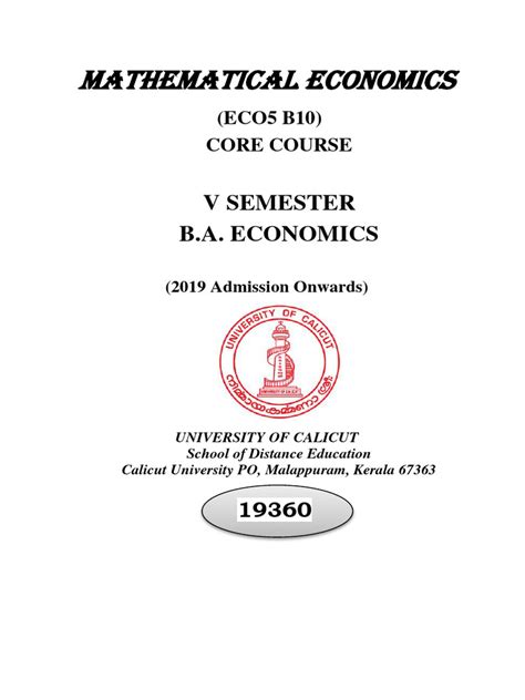 Slm 19360 Eco Mathematical Economics Pdf Demand Mathematics