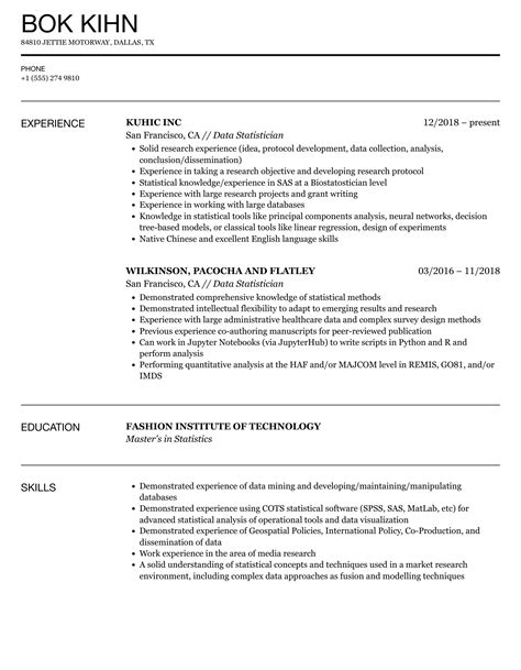 Data Statistician Resume Samples Velvet Jobs