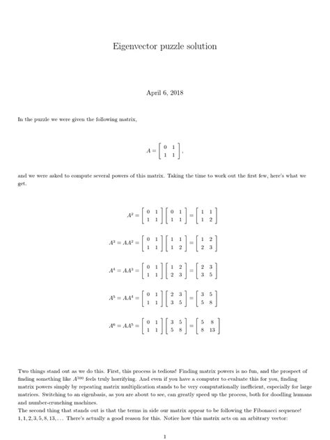 Eigenvalue Puzzle Solution Pdf Eigenvalues And Eigenvectors Matrix Mathematics