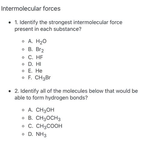 Solved Intermolecular Forces • 1 Identify The Strongest