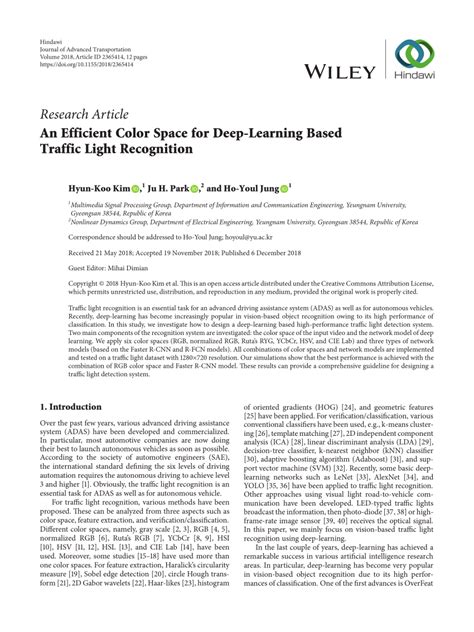Pdf An Efficient Color Space For Deep Learning Based Traffic Light Recognition