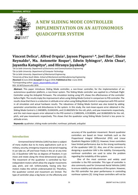 Pdf A New Sliding Mode Controller Implementation On An Autonomous
