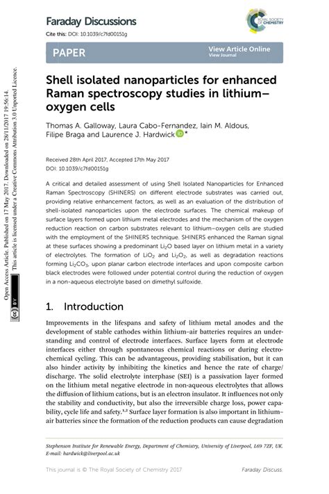 Pdf Shell Isolated Nanoparticles For Enhanced Raman Spectroscopy