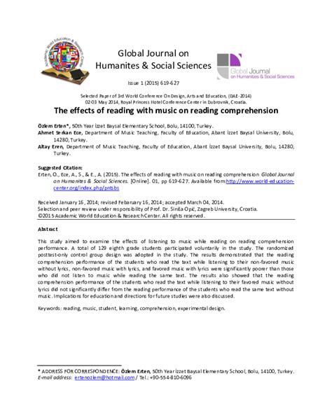 Pdf The Effects Of Reading With Music On Reading Comprehension