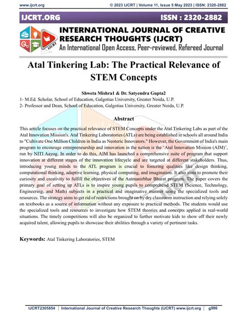Pdf Atal Tinkering Lab The Practical Relevance Of Stem Concepts