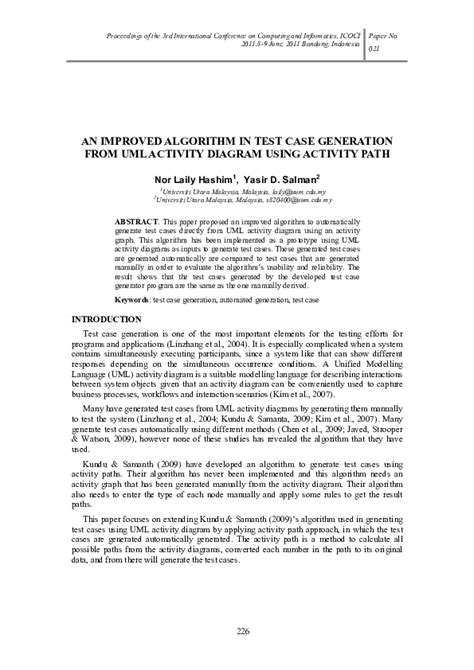 Pdf An Improved Algorithm In Test Case Generation From Uml Activity Diagram Using Activity Path