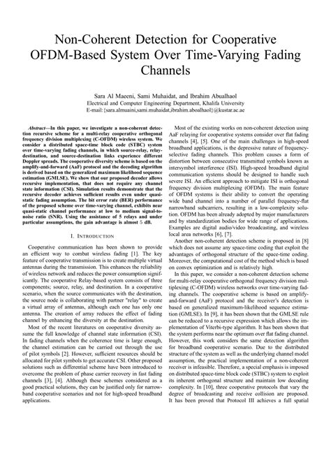 Pdf Non Coherent Detection For Cooperative Ofdm Based System Over