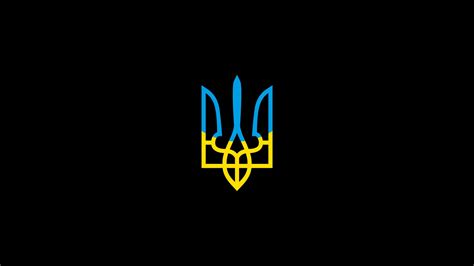 Ukraine Coat Of Arms Black Background Blue Yellow Simple