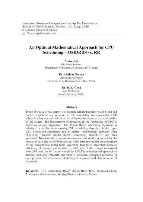 pdf an optimal mathematical approach for cpu scheduling cpu scheduling algorithms and an