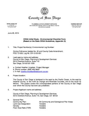 Fillable Online CEQA Initial Study Environmental Checklist Form Fax Email Print PdfFiller