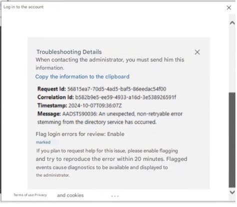 Aadsts90036 An Unexpected Non Retryable Error Stemming From The Directory Service Has Occurred