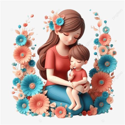 Vector Illustration Of A Mother Holding Her Son In Arms Flowers Around Happy S Day Greeting Card