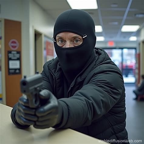 Older Woman Robs Bank Wearing Nylon Mask Stable Diffusion Online