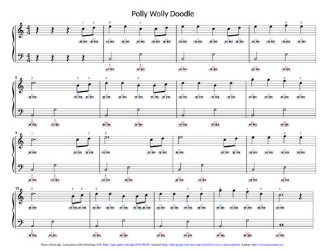 Polly Wolly Doodle Simple Piano Sheet Music For Beginners With Note