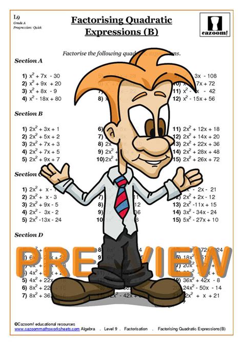 Factorising Worksheets With Answers Gcse Factorising Worksheet Pdf