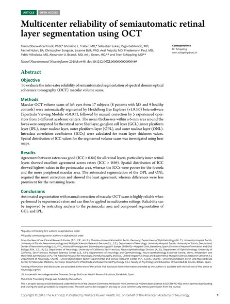 Pdf Multicenter Reliability Of Semiautomatic Retinal Layer
