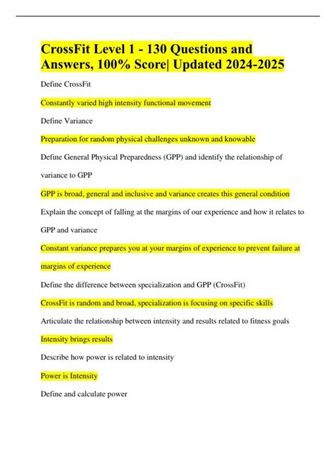 Crossfit Level 1 130 Questions And Answers 100 Score Updated Crossfit Level 1 Stuvia Us