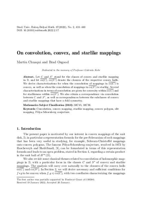 Pdf On Convolution Convex And Starlike Mappings Brad Osgood