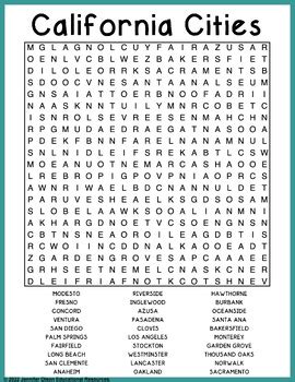 California Cities Word Search Easel Activity Tpt