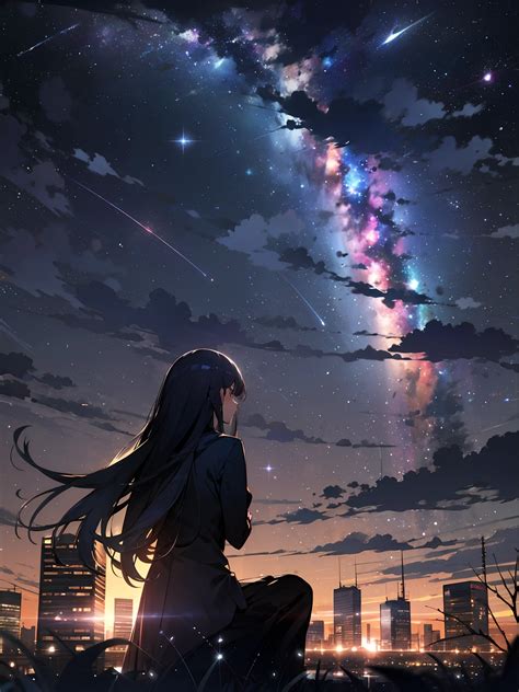 Anime Girl Looking At The Stars In The Sky Seaart Ai