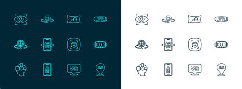 세트 라인 가상 현실 안경 증강 Ar 3d 모델링 광각 사진 빅 브라더 전자 눈 및 360도보기 아이콘 벡터 각도에 대한 스톡 벡터 아트 및 기타 이미지 Istock