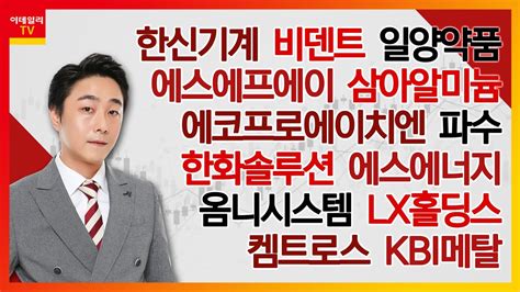 한화솔루션 한신기계 에스에프에이일양약품비덴트켐트로스에코프로에이치엔에스에너지삼아알미늄옴니시스템lx홀딩스kbi메탈파수황민혁의 주식 코치 1부