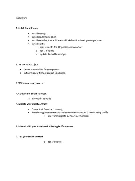 Install The Software Set Up Project Write Smart Contract Compile Migrate Interact Using Truffle