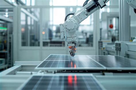 Precision Robotics In Solar Panel Assembly Process Generative Ai Stock Illustration