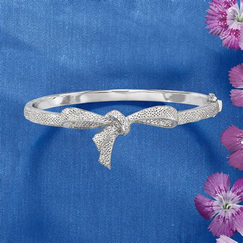 Diamond Bow Bangle Bracelet In Sterling Silver Diamond Bows Bangle