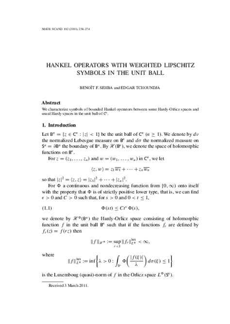 Pdf Hankel Operators With Weighted Lipschitz Symbols In The Unit Ball