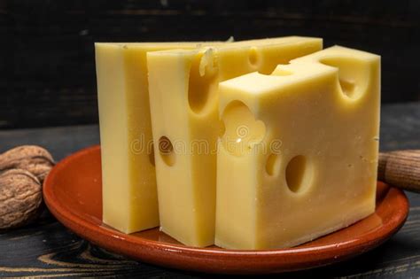 Assortment Of Swiss Cheeses Emmental Or Emmentaler Medium Hard Cheese