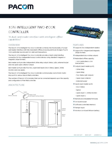 Pacom 1076 Intelligent 2 Door Controller Datasheet Pdf Access Control Manufactured Goods