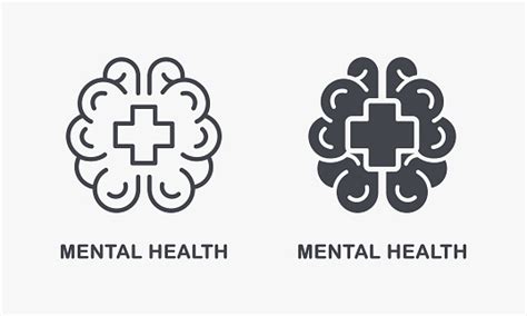 십자가 모양 정신 건강 실루엣 및 선 아이콘 세트가 있는 인간의 두뇌 심리적 장애가 있는 인간을 위한 의료 지원 정서적 지원 기호 모음입니다 격리된 벡터 그림 감정에 대한