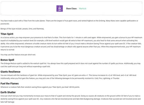 Warlock Tanking Subclass Rdndhomebrew