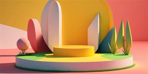 제품 디스플레이를 위한 빈 단상 또는 받침대 무대 여름 배경 Generative Ai 프리미엄 Ai 생성 이미지