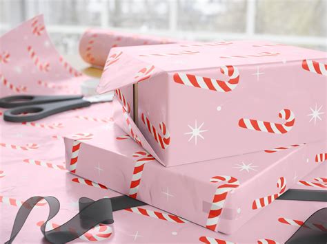 Candy Cane Wrapping Paper Roll Pink Secret Santa Holiday T Wrap