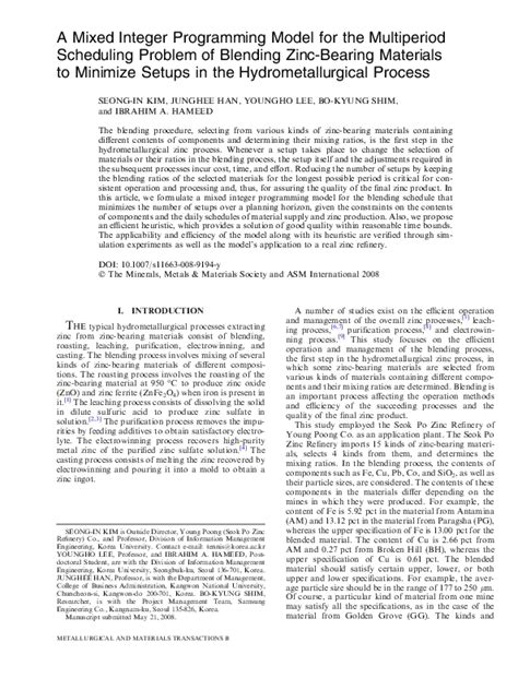 Pdf A Mixed Integer Programming Model For The Multiperiod Scheduling