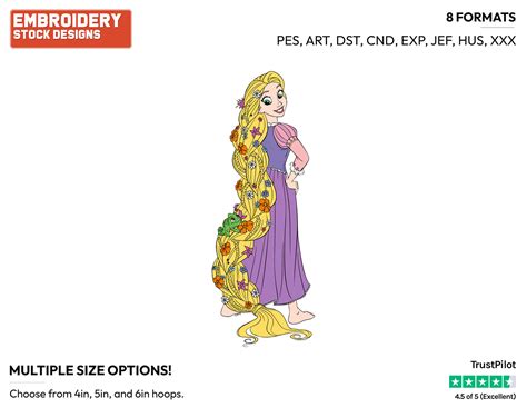 Rapunzel With Pascal In Her Hair Disneys Tangled Embroidery Design