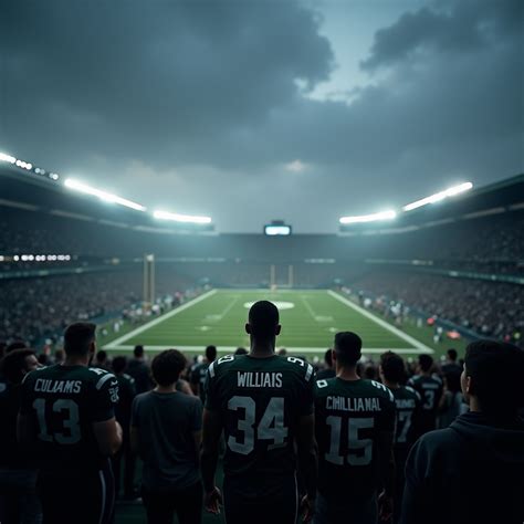 New York Jets Roster Featuring Jets Stadium Background And Prominent