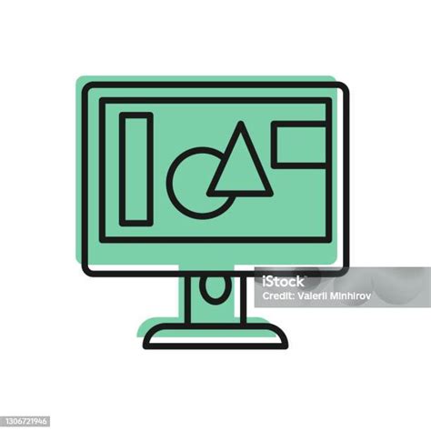 흰색 배경에 격리 된 검은 줄 컴퓨터 모니터 화면 아이콘 전자 기기 전면 보기입니다 벡터 0명에 대한 스톡 벡터 아트 및 기타