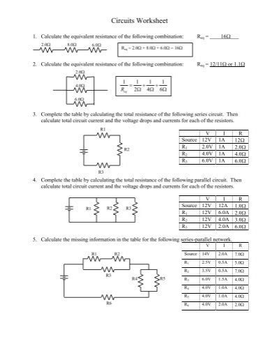 Solving Parallel Circuits Worksheet