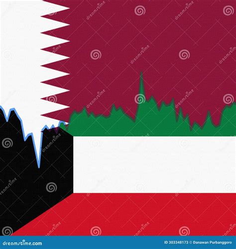 Qatar And Kuwait National Flags Separated By A Line Chart Stock