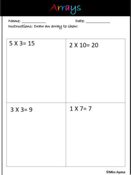 Array Worksheet Multiplication By Miss Ayana TPT