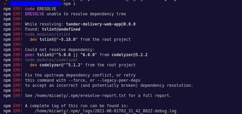 node js could not resolve dependency peer tslint 5 0 0 6 0 0
