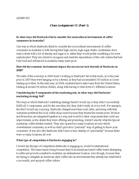 ADMN 400 In Class Assignment 2 Part 1 ADMN 400 Class Assignment 2
