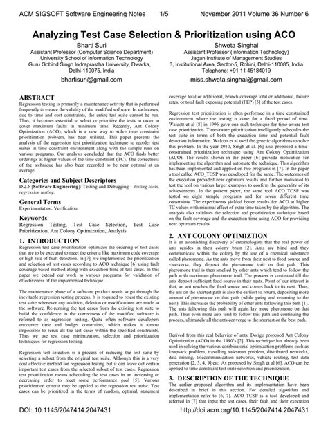 Pdf Analyzing Test Case Selection And Prioritization Using Aco