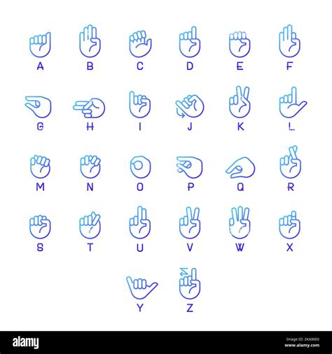 Letters In American Sign Language Pixel Perfect Gradient Linear Vector